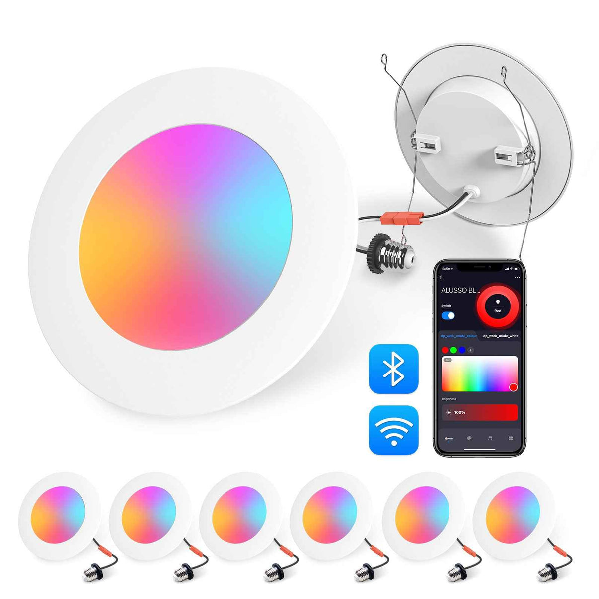 Smart LED Recessed Ceiling Lighting - WIFI+BLE Color Changing 6 Pack ...